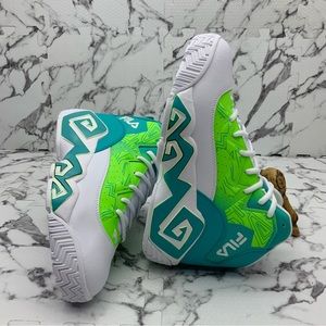 Fila | Shoes | Mens Fila Mb White Lime Green Teal Midtop Sneakers ...